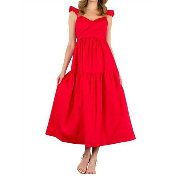 THML | Dresses | New Thml Lilliana Tiered Poplin Maxi Dress In Red ...